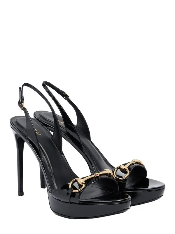 Gucci Donna Patent Leather Platform Sandals - Black