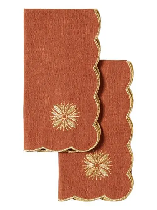 CABANA Set Of 2 Embroidered Linen And Cotton Napkins - Brown