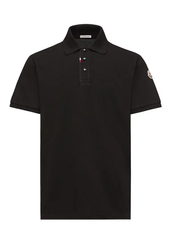 Moncler Logo Cotton Piquet Polo Shirt - Black