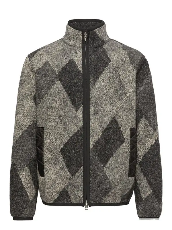 Moncler Diamond Pattern Wool Blend Zip-up Cardigan - Grey
