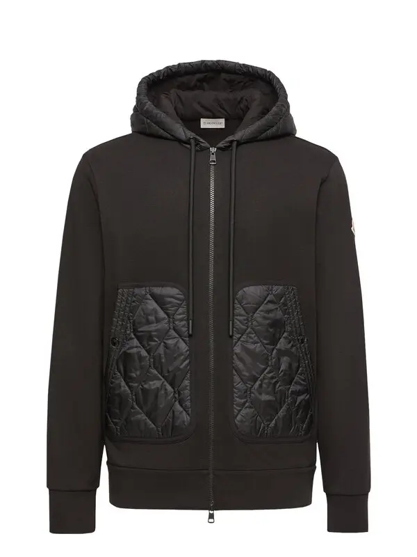 Moncler Diamond Quilted Cotton Blend Zip-up Hoodie - Black