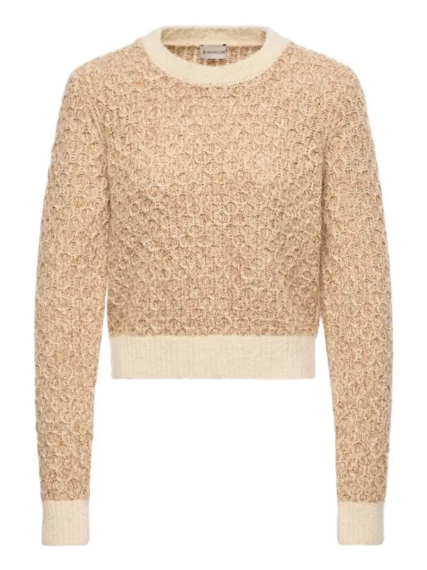 Moncler Textured Wool Blend Crew Neck Sweater - Beige
