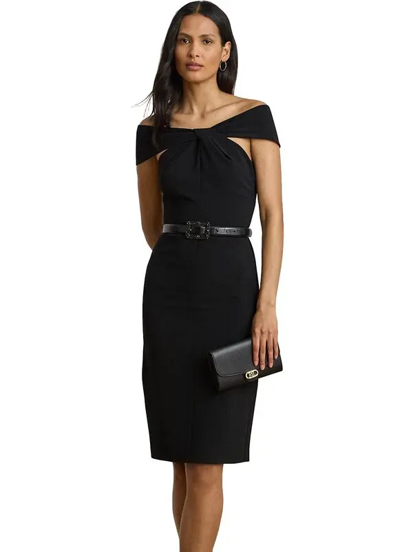 Ralph Lauren Twist-front Off-the-shoulder Crepe Sheath Dress - Black