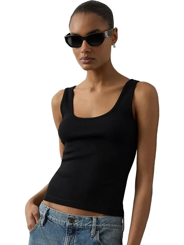 Ralph Lauren Ellis Rib-knit Cotton-blend Tank Top - Black