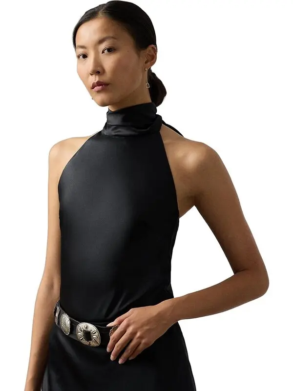 Ralph Lauren Chilton Stretch Silk Charmeuse Halter Top - Black