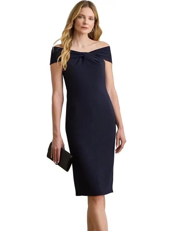 Ralph Lauren Twist-front Off-the-shoulder Crepe Sheath Dress - Lighthouse Navy