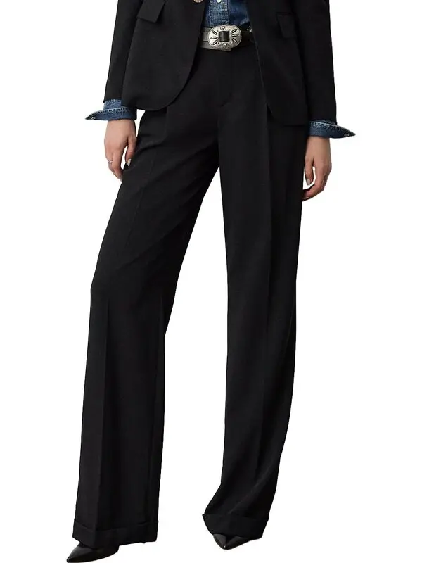 Ralph Lauren Acklie Wool Gabardine Pleated Wide Leg Trousers - Black