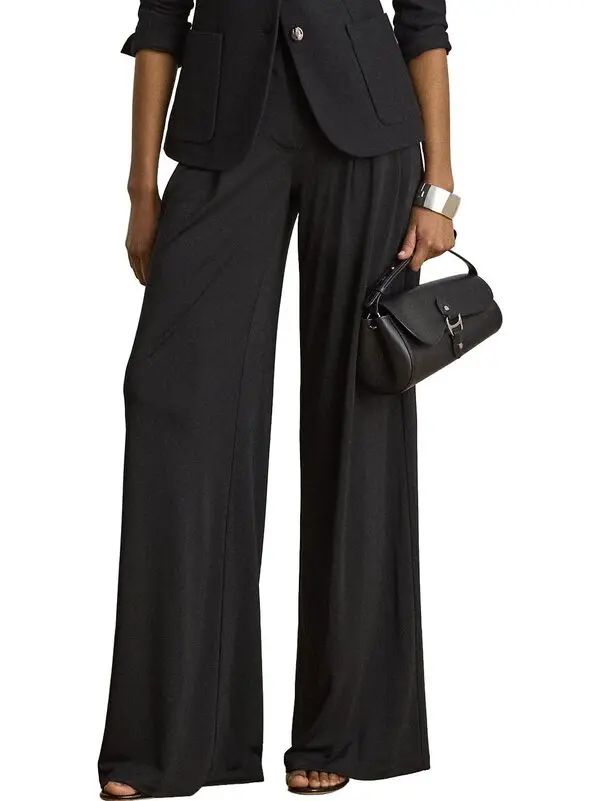 Ralph Lauren Pleated Stretch Jersey Wide-leg Trousers - Black
