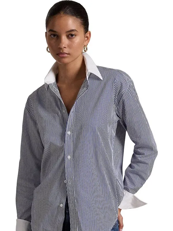 Ralph Lauren Striped Cotton Shirt With Extended Cuffs - White/fall Royal