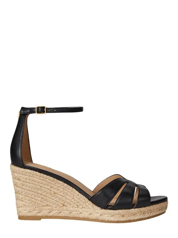 Ralph Lauren Nellie Nappa Leather Espadrille Wedge Sandals - Black
