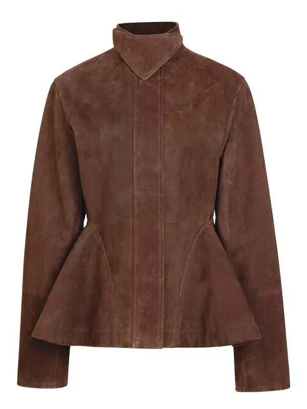Alaïa Peplum Cut Suede Goat Leather Jacket - Brown