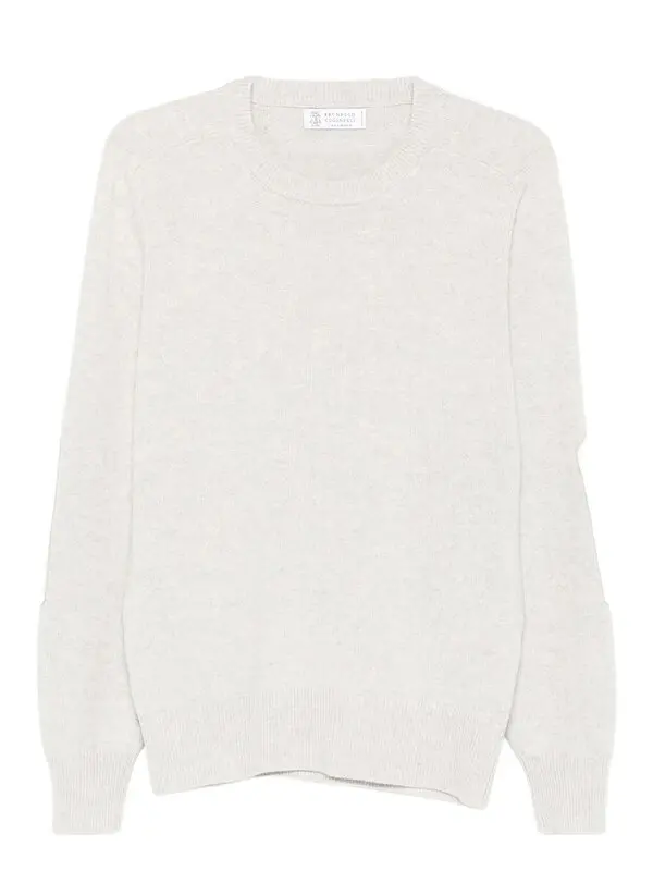 Brunello Cucinelli Cashmere Sweater With Suede Patches - Grey