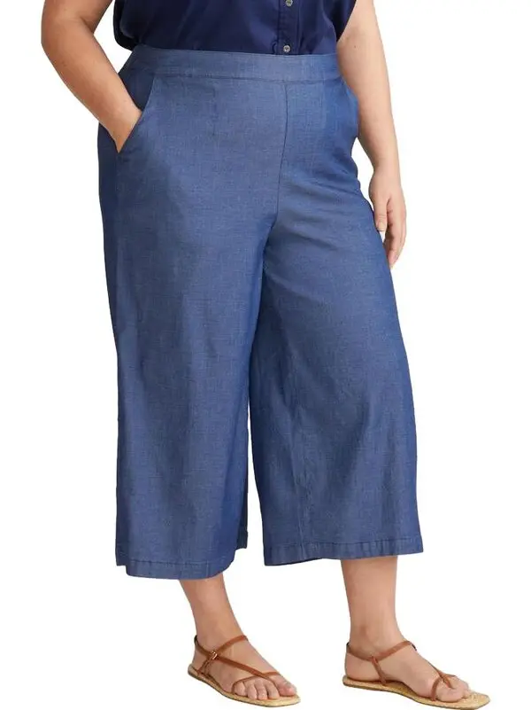 Universal Standard Cropped Wide-leg Chambray Pants - Midnight Blue