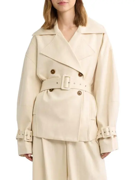 Oddmuse Double Breasted Belted Short Trench Coat - Stone
