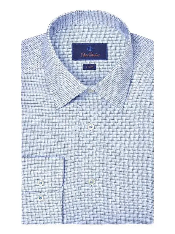 David Donahue Slim Fit Microcheck Stretch Twill Shirt - White/blue