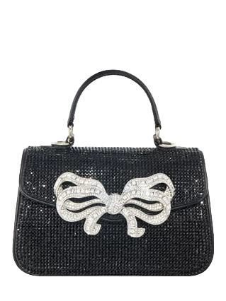 Judith Leiber Crystal Embellished Bow Top Handle Bag - Silver Jet