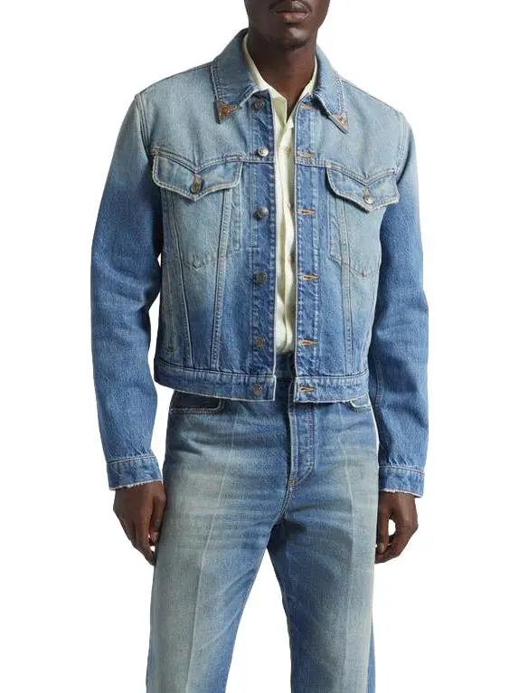 Versace Denim Jacket With Medusa Filigree Collar - Medium Blue