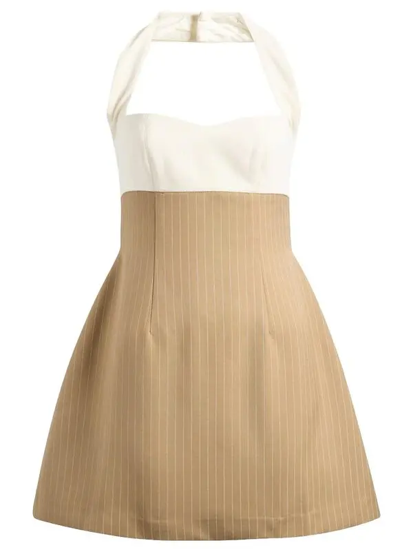 Oddmuse Pinstripe Halter Minidress - Camel