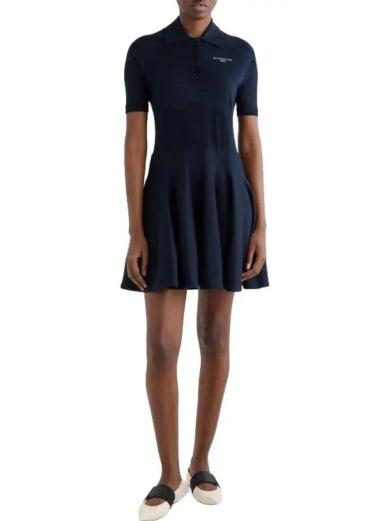 Givenchy Embroidered Logo A-line Polo Dress - Navy