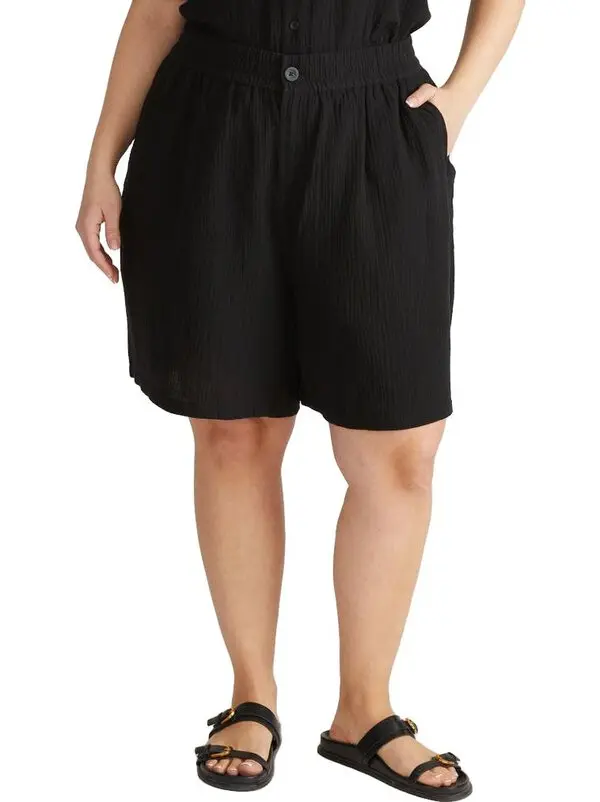Universal Standard Cotton Gauze Beach Shorts - Black