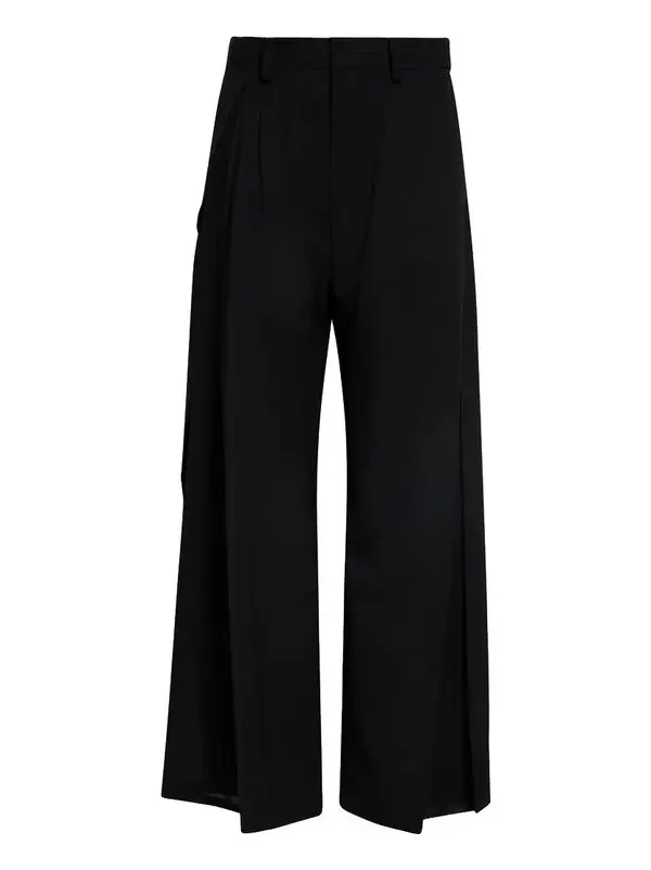 Undercover Wide Leg Pants With Ruffled Panels - Black