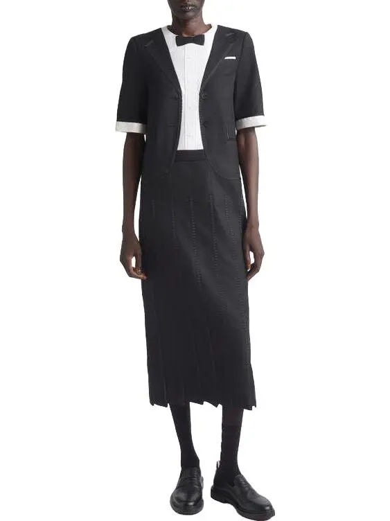 Thom Browne Super 120's Wool Twill Trompe L'oeil Midi Dress - Black