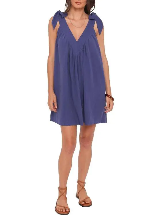 PETAL & PUP Trina Tie Shoulder Shift Mini Dress - Navy
