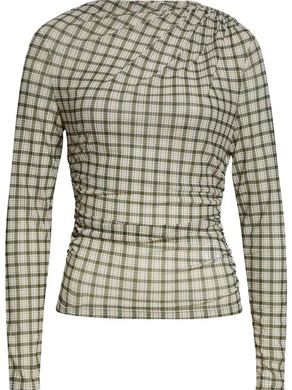 Veronica Beard Nuwina Check Ruched Top - Loden Multi