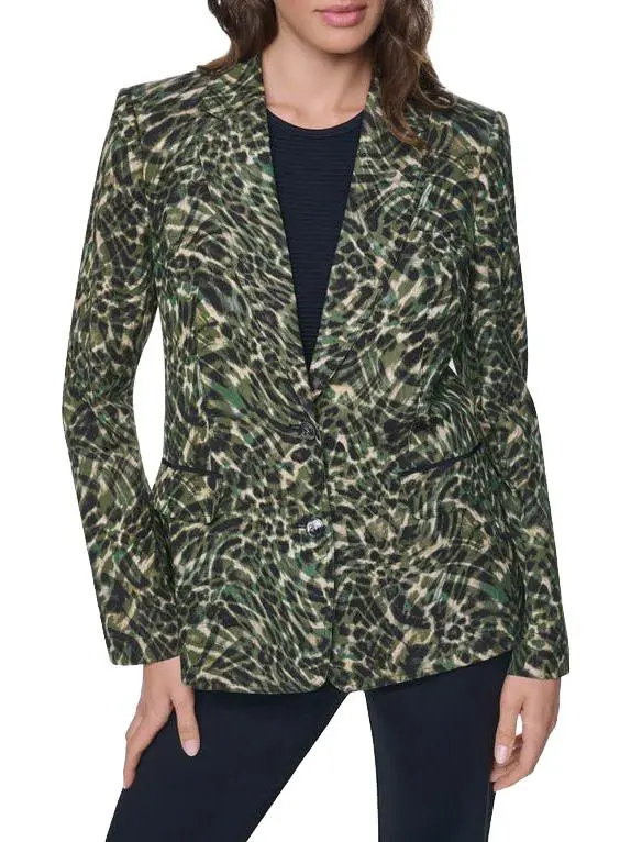 Dkny Animal Print Sanded Twill Blazer - Forest Leopard