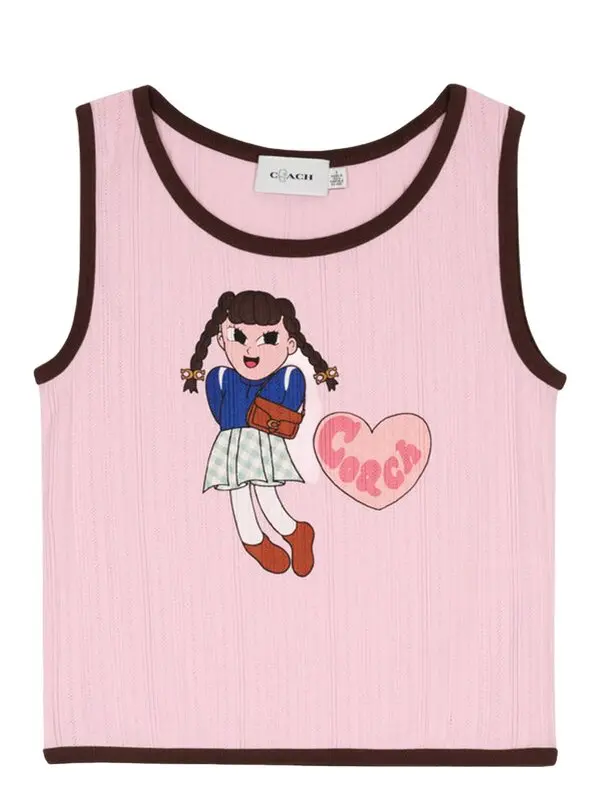 BRAIN DEAD X Coach Pointelle Graphic Tank Top - Pink