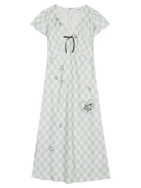 BRAIN DEAD Coach X Embroidered Gingham Midi Dress - Green