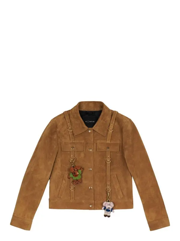 BRAIN DEAD Coach Suede Strap Jacket With Charms - Tan