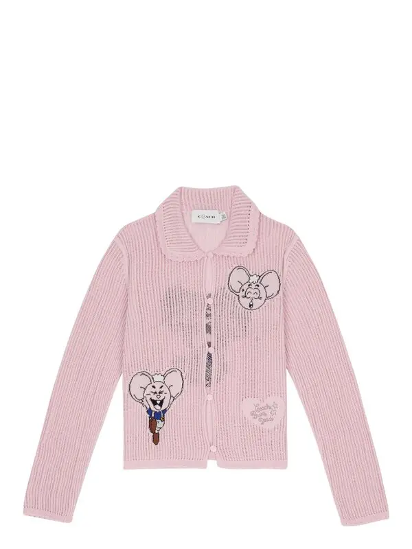 BRAIN DEAD X Coach Intarsia Kachi Mouse Knit Cardigan - Pink