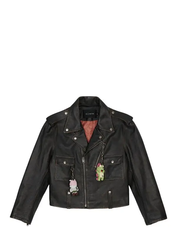 BRAIN DEAD X Coach Leather Biker Jacket - Black