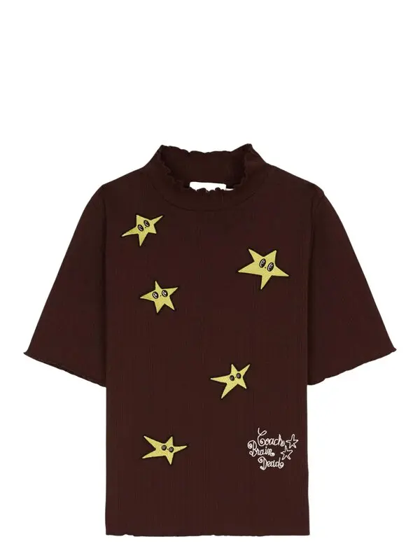 BRAIN DEAD X Coach Pointelle Mockneck Top With Star Appliqués - Brown