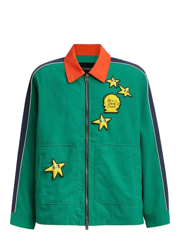 BRAIN DEAD X Coach Nylon Racer Jacket - Green