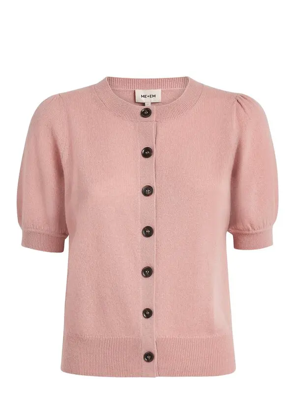 ME+EM Cashmere Cardigan With Puff Sleeves - Pink