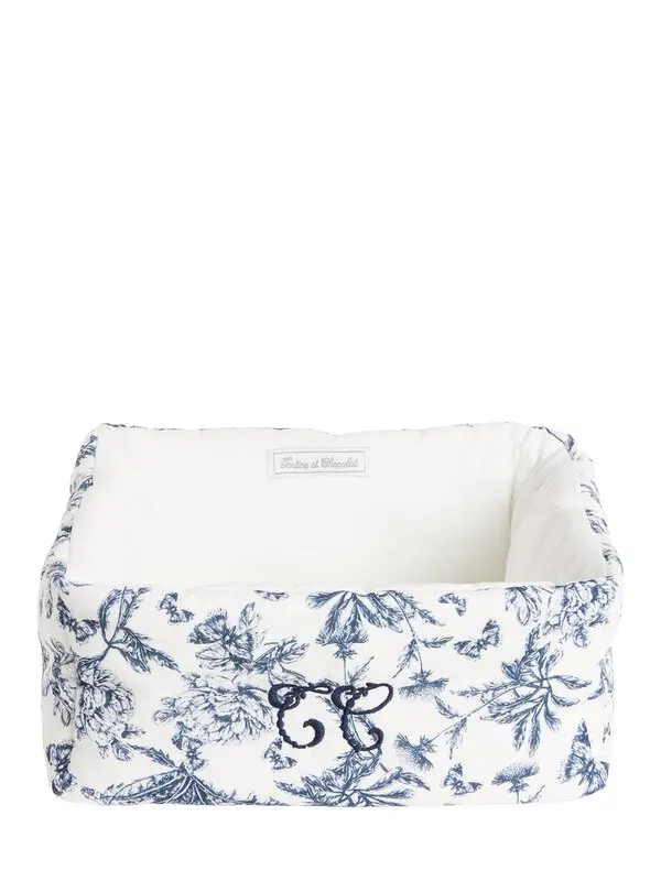 TARTINE ET CHOCOLAT Cotton Padded Storage Basket With Toile De Jouy Pattern - Blue