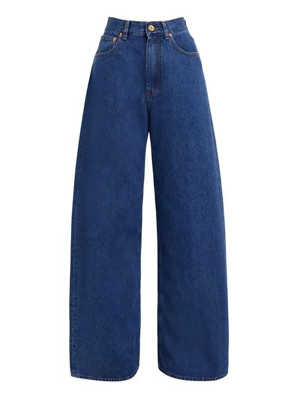 BLAZÉ MILANO Wide Leg Jeans With Logo Detailing - Blue