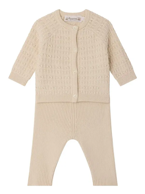 Bonpoint Cotton Cardigan And Trousers Set - Ivory