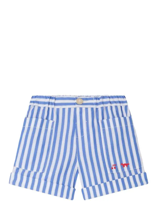 Bonpoint X Maison Kitsuné Striped Shorts With Embroidered Motifs - Navy
