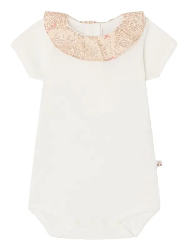 Bonpoint Organic Cotton June Bodysuit With Ruffle Collar - White