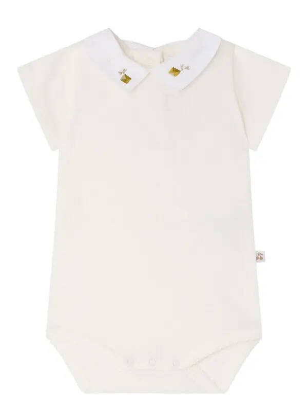 Bonpoint Embroidered Cotton Bodysuit - White