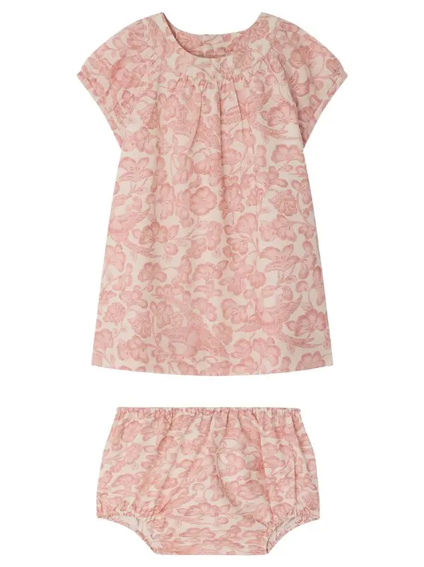 Bonpoint Cotton Floral Print Dress And Bloomers Set - Pink