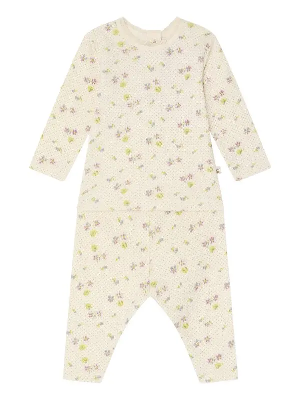 Bonpoint Cotton Floral Print Long Sleeve Top And Trouser Set - Purple