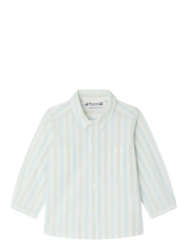 Bonpoint Cotton Stripe Lawson Shirt - Turquoise
