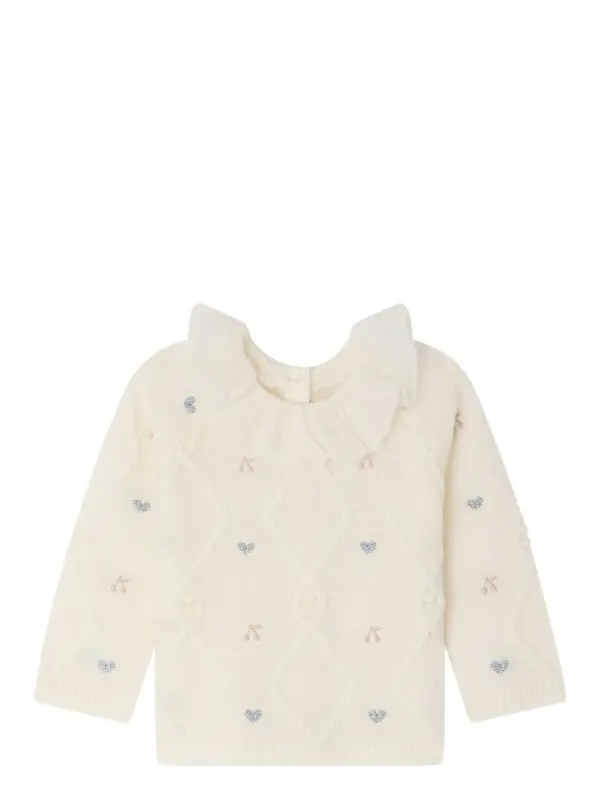 Bonpoint Embroidered Frill-collar Cardigan - Ivory