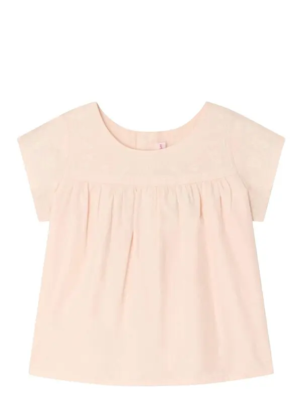 Bonpoint Embroidered Cotton Top With Button Back Closure - Pink