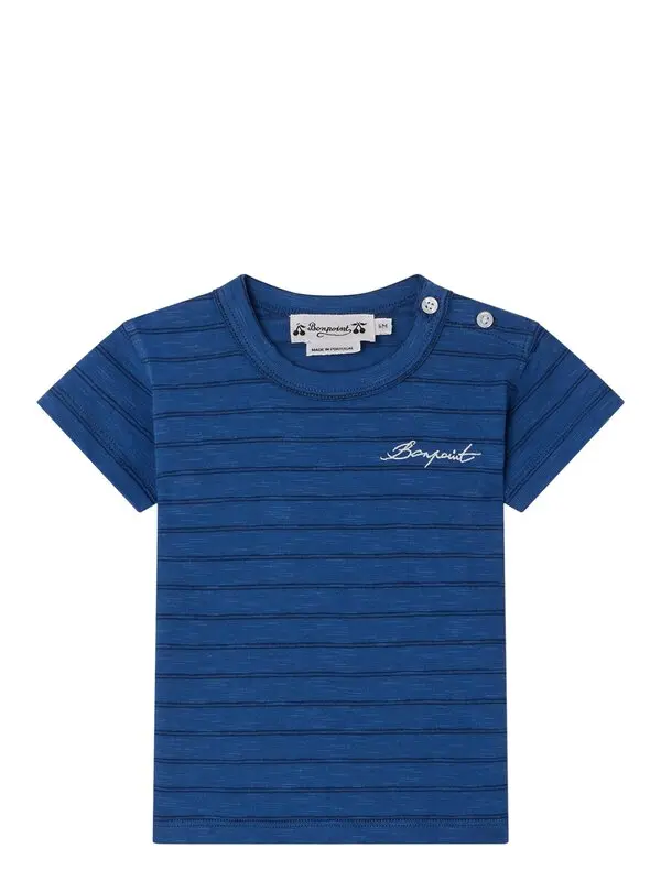 Bonpoint Organic Cotton Striped T-shirt - Blue