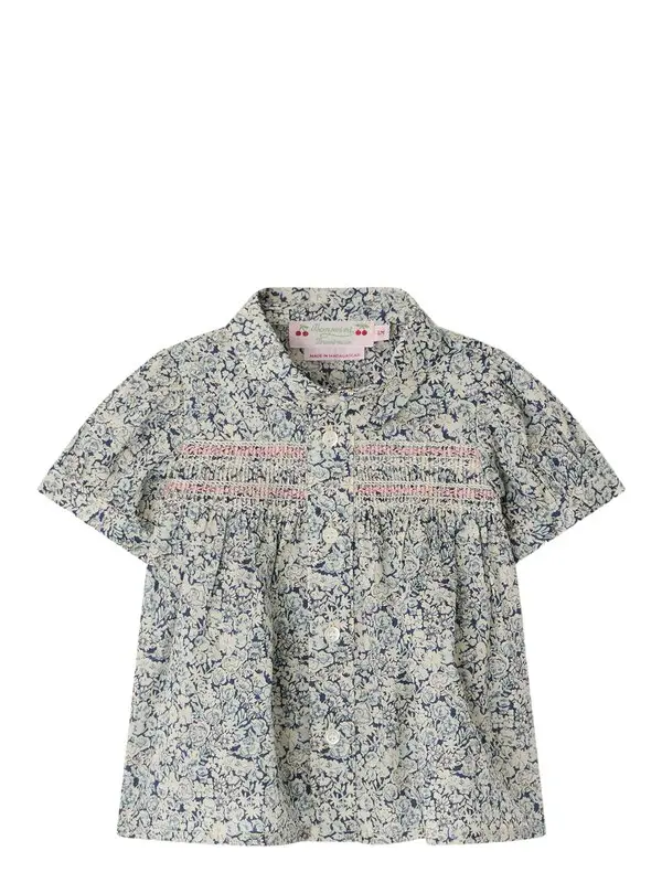 Bonpoint Floral Print Short Sleeve Blouse - Navy